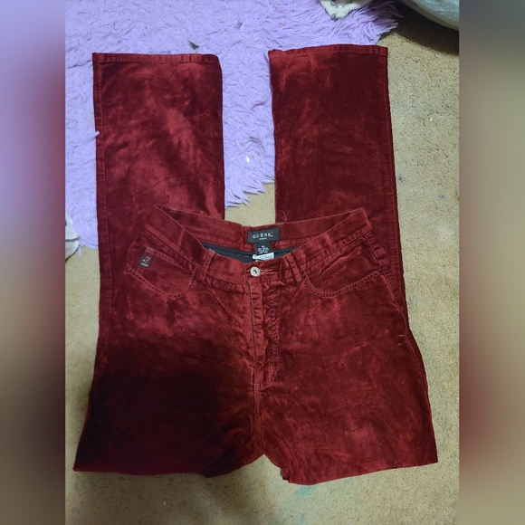 Guess | Pants & Jumpsuits | Vintage Guess Red Velour Pants | Poshmark